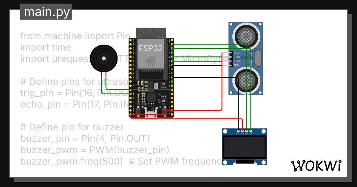 esp32 micropython ultrasonic sensor with buzzer - Wokwi ESP32, STM32 ...