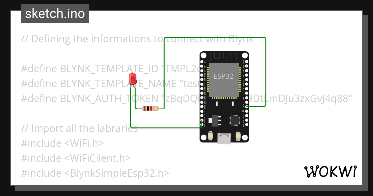 light a LED using Blynk Copy - Wokwi ESP32, STM32, Arduino Simulator