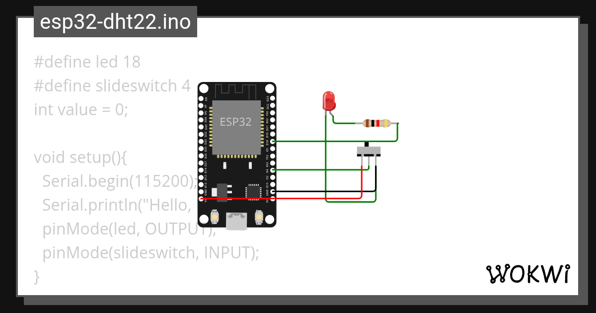 interfacing slide switch - Wokwi ESP32, STM32, Arduino Simulator