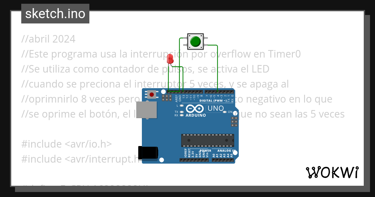 Timer/Counter 0, contador video2 - Wokwi ESP32, STM32, Arduino Simulator