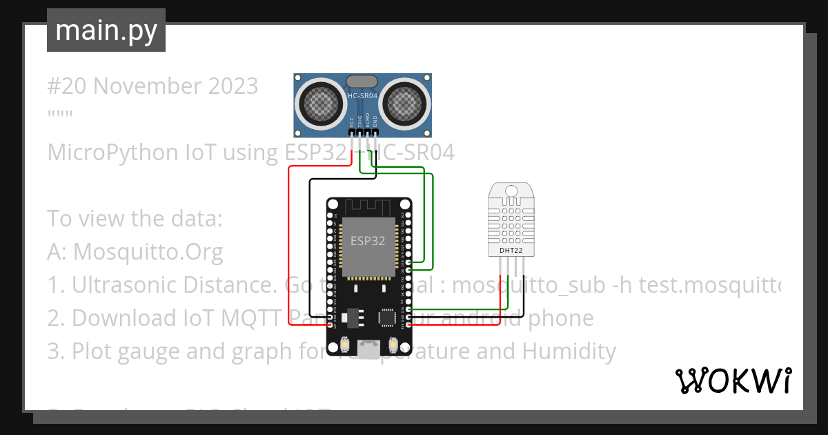 ESP32+HC-SR04 MicroPhyton+MQTT Copy - Wokwi ESP32, STM32, Arduino Simulator