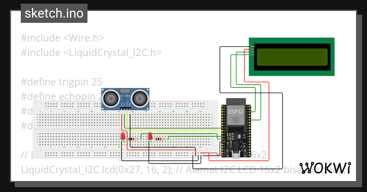 Sistem Monitoring Led Menggunakan Sensor Ultrasonik Wokwi Esp32 Stm32 Arduino Simulator