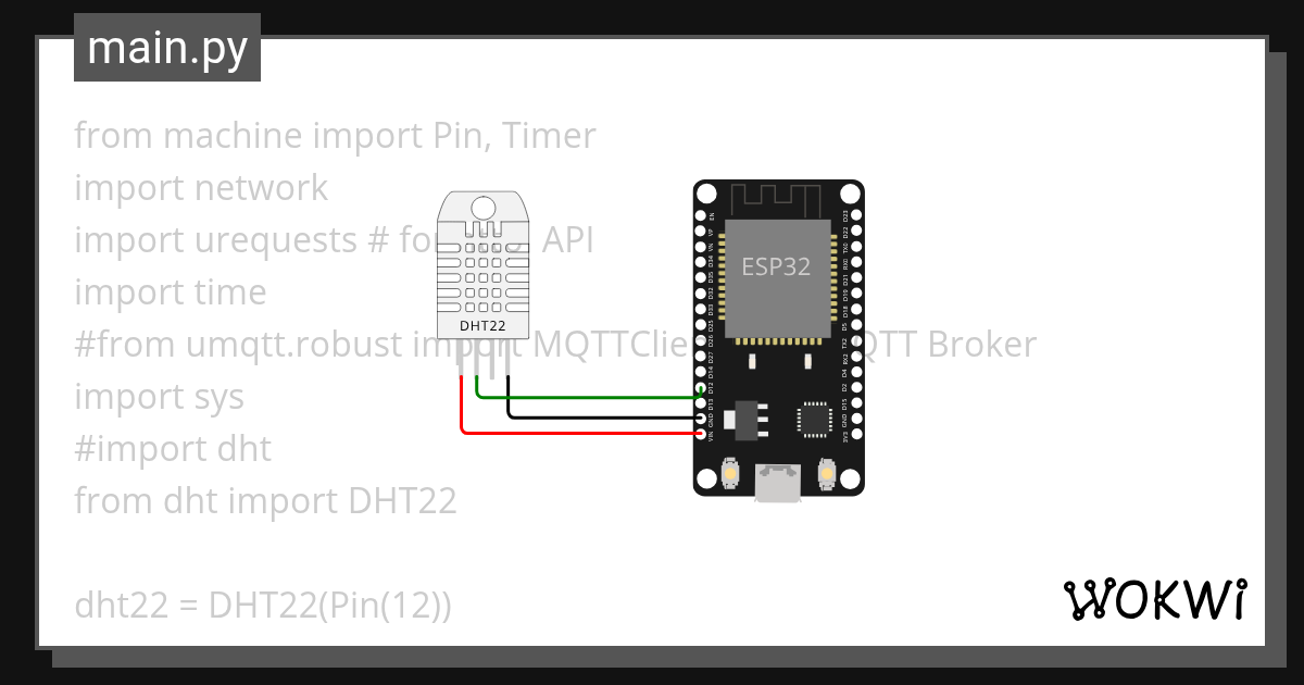 DHT22_Thingspeak.py - Wokwi ESP32, STM32, Arduino Simulator