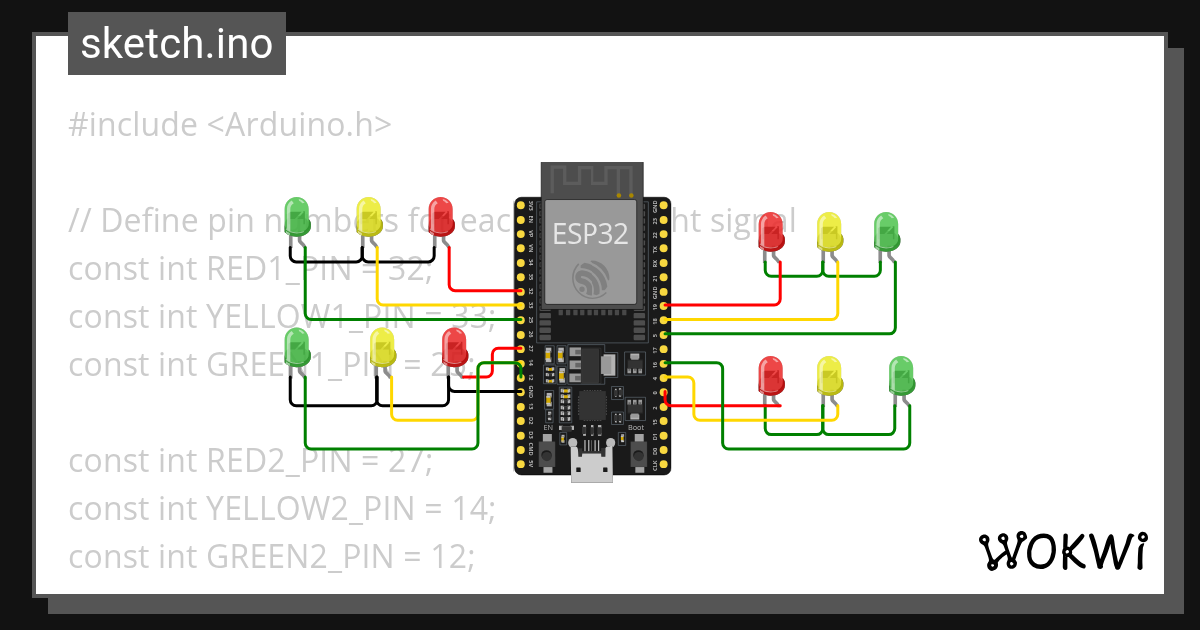 traffic signals 2 - Wokwi ESP32, STM32, Arduino Simulator