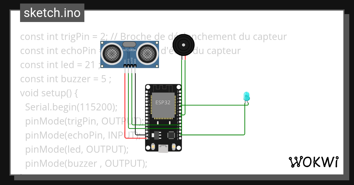 Sensor Distance + Buzzer + Led Copy - Wokwi ESP32, STM32, Arduino Simulator