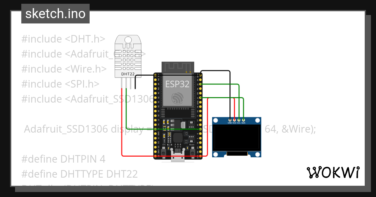 dht con pantalla - Wokwi ESP32, STM32, Arduino Simulator