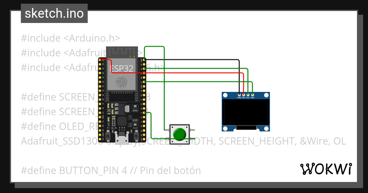 Simulada Un boton OLED - Wokwi ESP32, STM32, Arduino Simulator