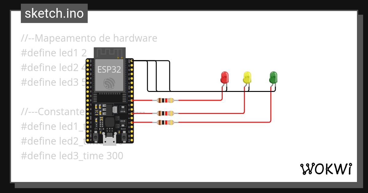 tenteando fazer um semáforo - Wokwi ESP32, STM32, Arduino Simulator