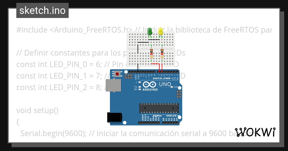 Demostración de tareas en FreeRTOS Arduino - Wokwi ESP32, STM32, Arduino Simulator