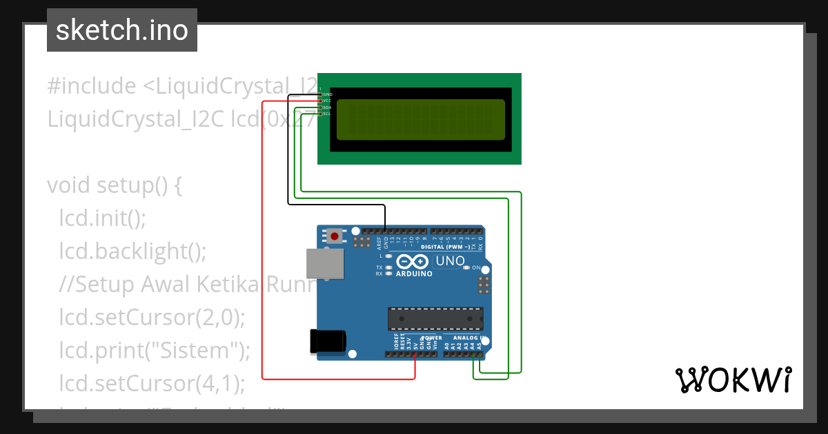 Tugas LCD 16x2 (I2C) pada Arduino [Nurdiansyah] - Wokwi ESP32, STM32, Arduino Simulator