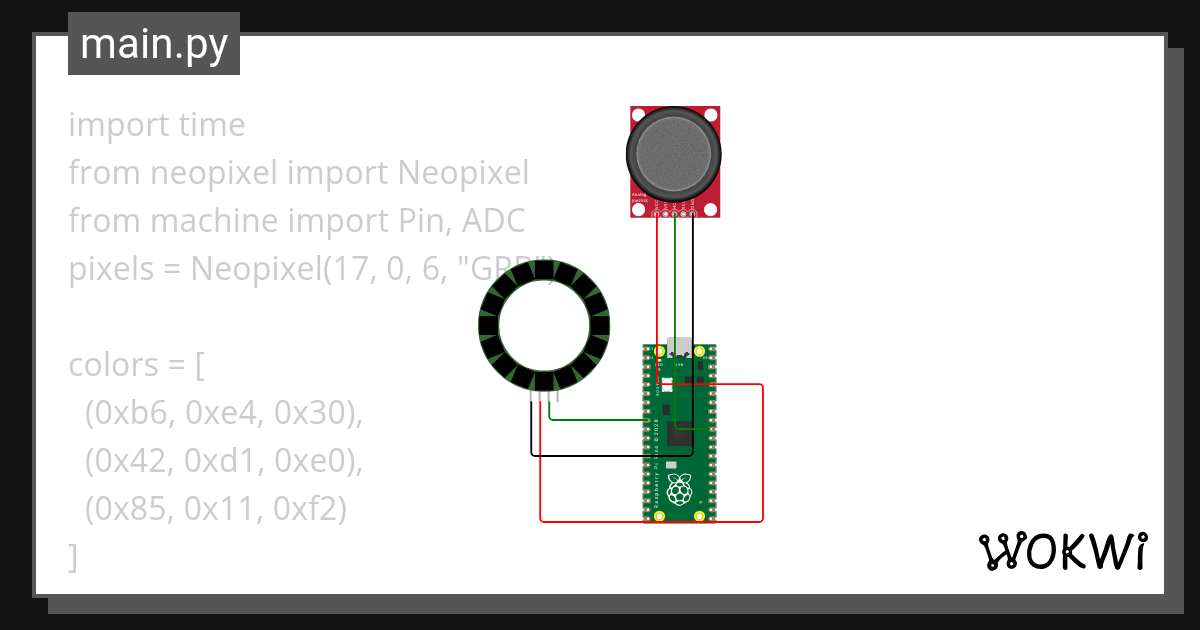 Pi Pico MicroPython NeoPixels w Joystick Speed Control - Wokwi ESP32, STM32, Arduino Simulator