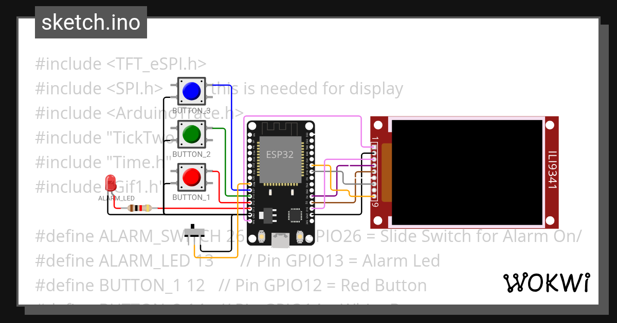 Simulation Reloj ESP32 - OLED TFT - Wokwi ESP32, STM32, Arduino Simulator