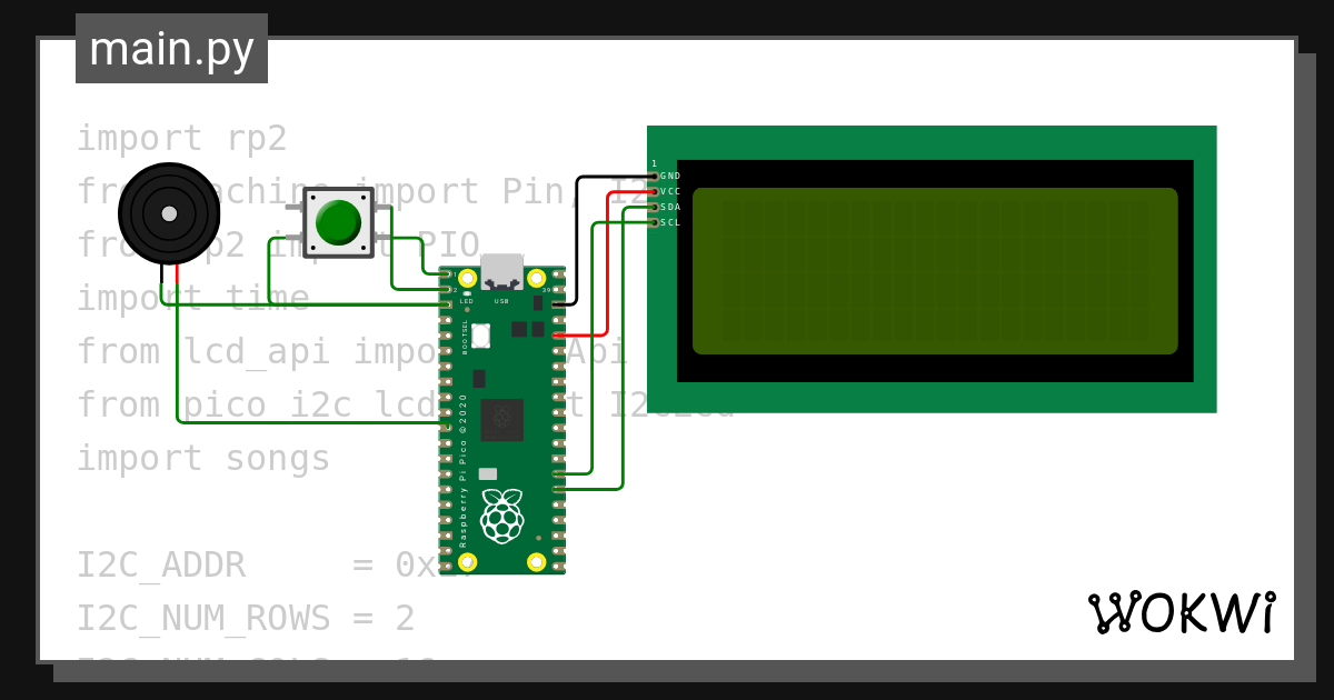 Buzzer With Pushbutton With Lcd Songs Py Wokwi Esp32 Stm32 Arduino