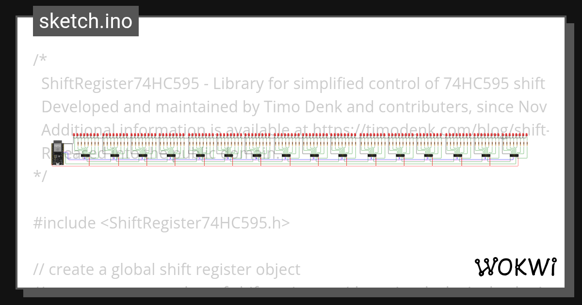 74hc595 com ESP - Wokwi ESP32, STM32, Arduino Simulator