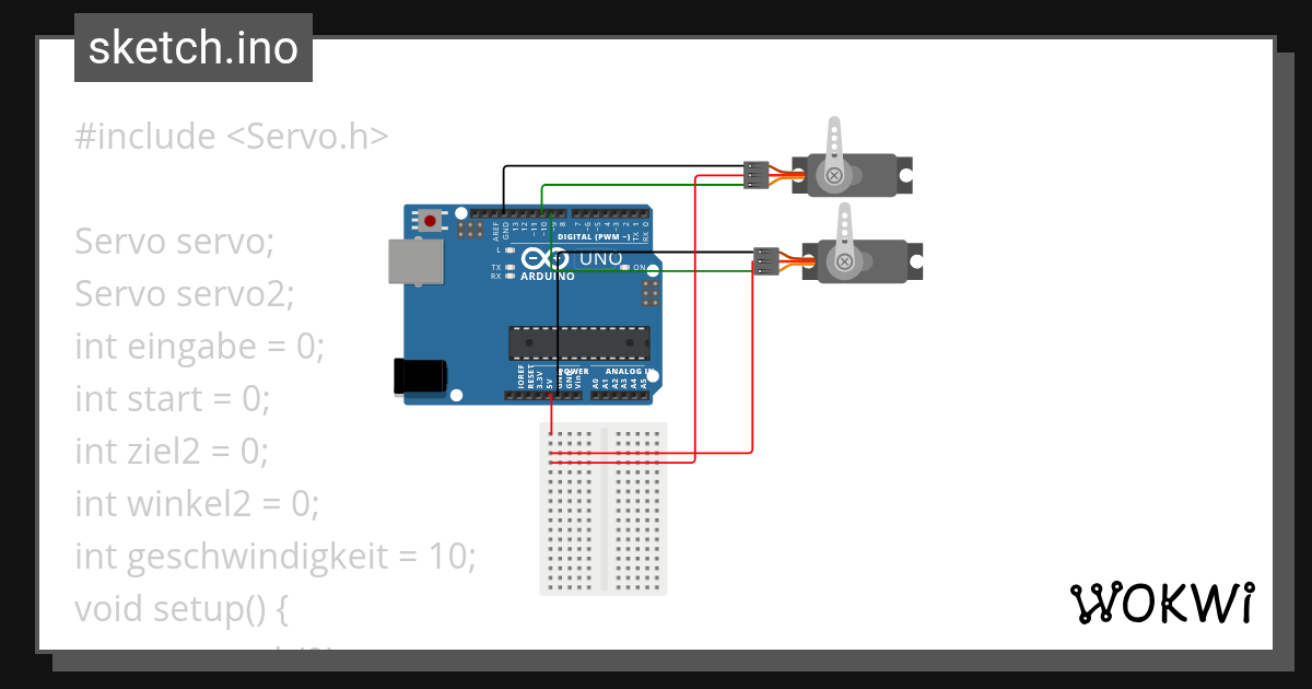 2 Servos steuern ( 50% ) - Wokwi ESP32, STM32, Arduino Simulator