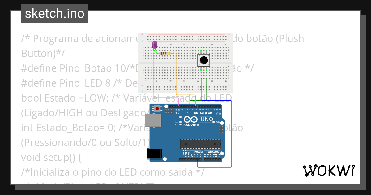 aperte para acionar - Wokwi ESP32, STM32, Arduino Simulator
