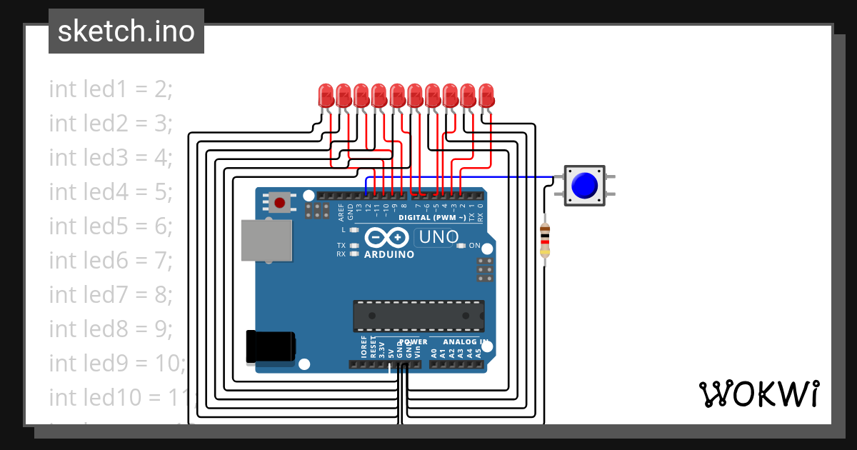 10-leds de casas - Wokwi ESP32, STM32, Arduino Simulator