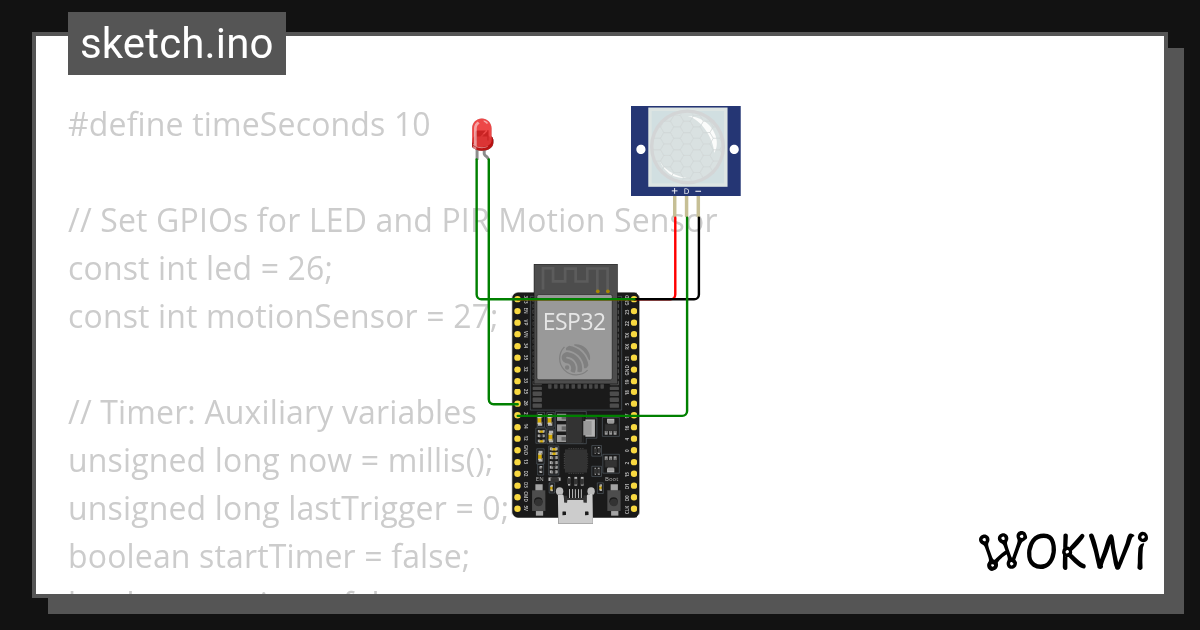 E.pir sensor led - Wokwi ESP32, STM32, Arduino Simulator
