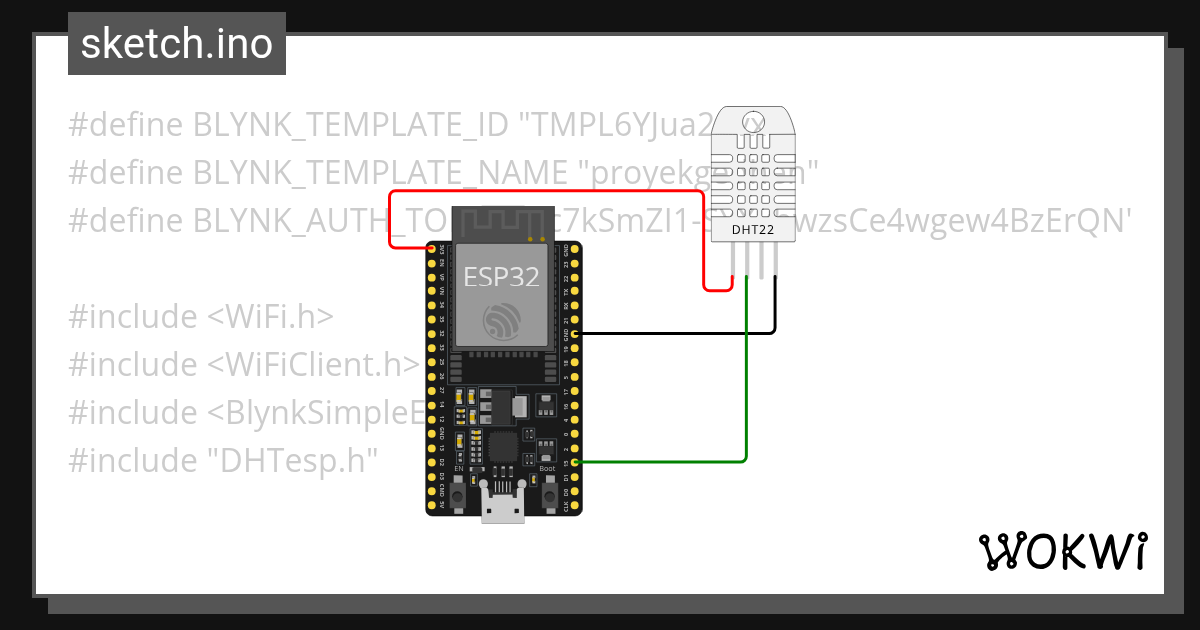 ESP32 dan DHT32 + blink - Wokwi ESP32, STM32, Arduino Simulator