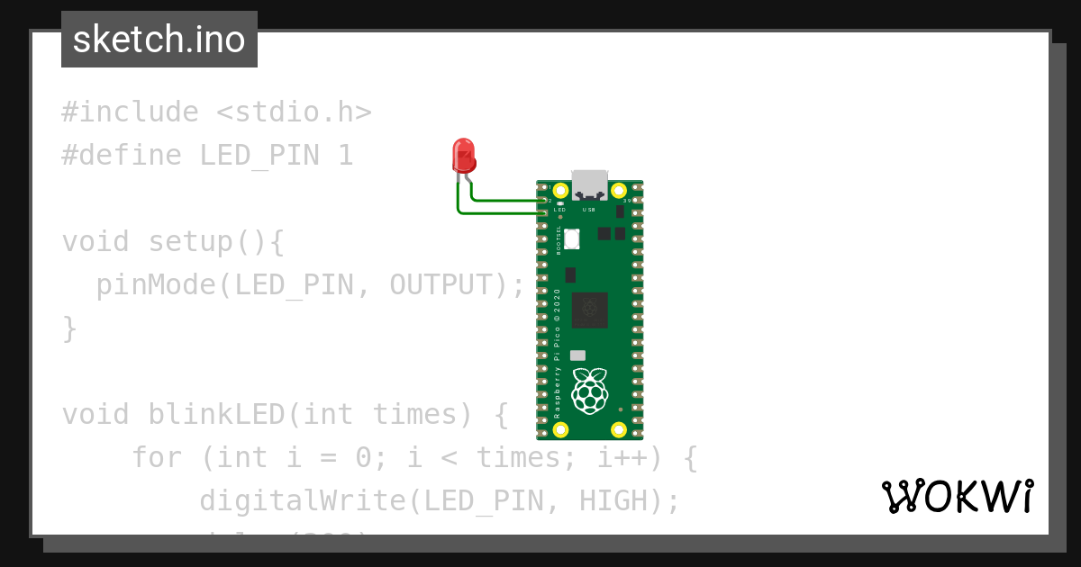 Write A C Program In Pico Simulator To Blink The Led 10 Times In The First Minute 20 Times In 3579