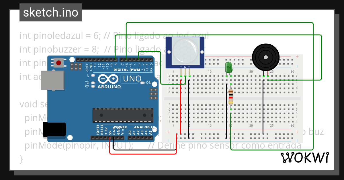 SENSOR DE PREÇENSA COM BUZZER - Wokwi ESP32, STM32, Arduino Simulator