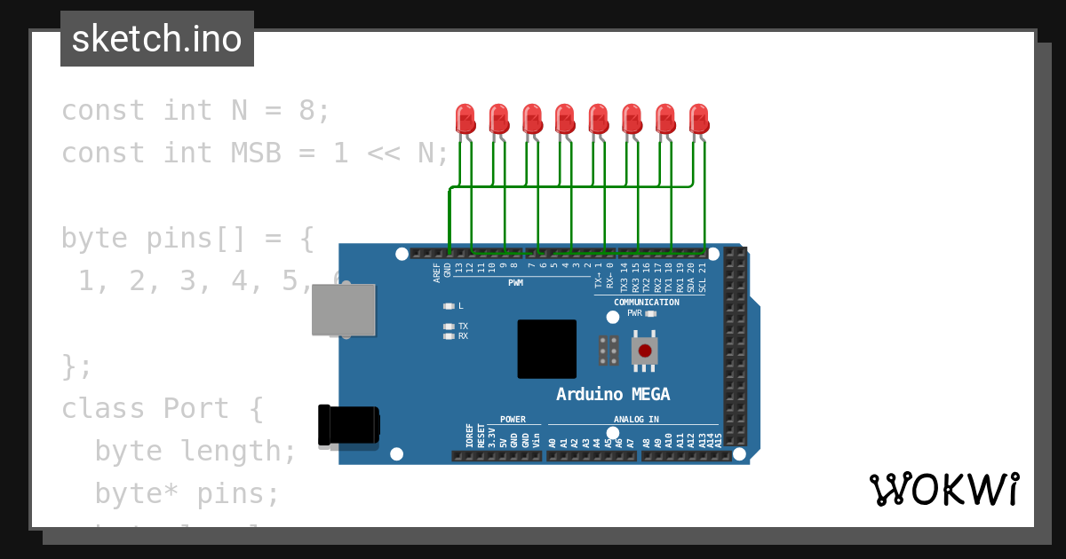 7 Led đơn Wokwi Esp32 Stm32 Arduino Simulator