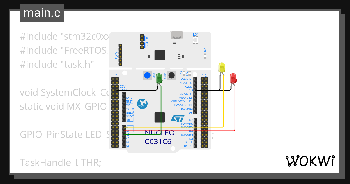 STM32 FreeRtos 3LED optimise avec pointeurs Copy - Wokwi ESP32, STM32, Arduino Simulator