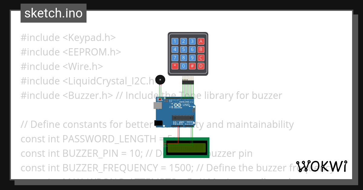 KEYPAD LCD BUZZER SIM - Wokwi ESP32, STM32, Arduino Simulator