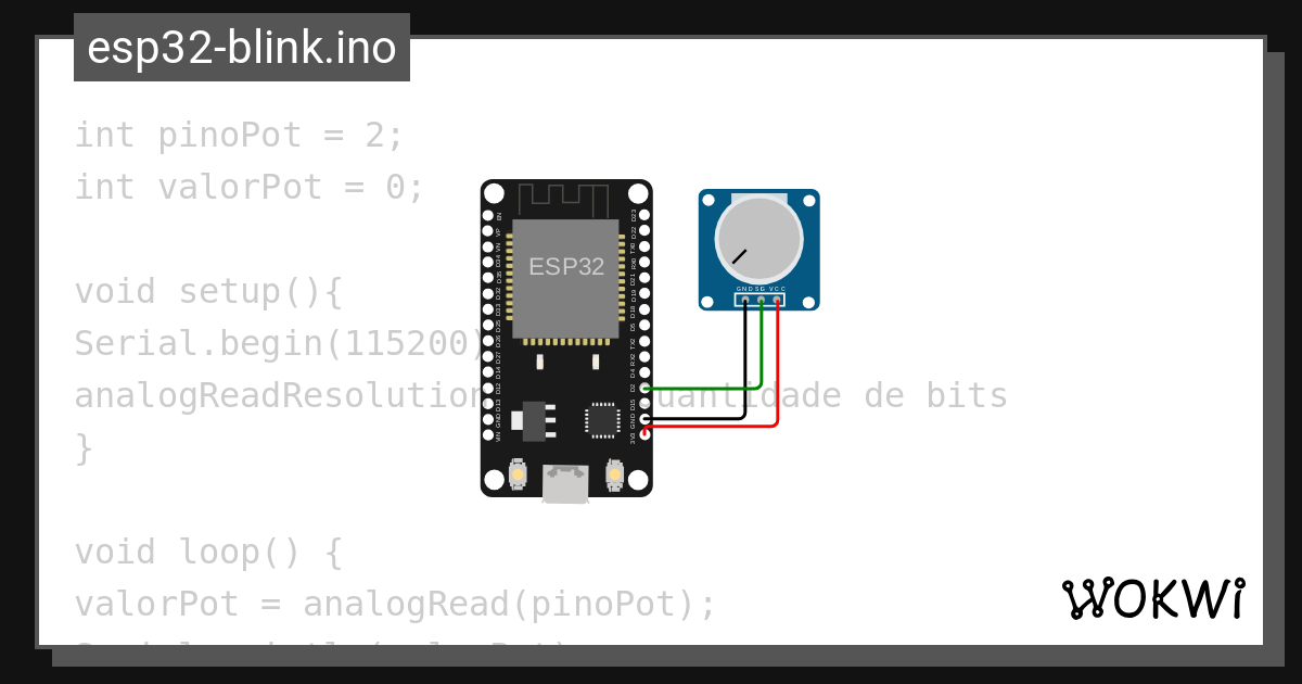 Potenciômetro Wokwi Esp32 Stm32 Arduino Simulator 