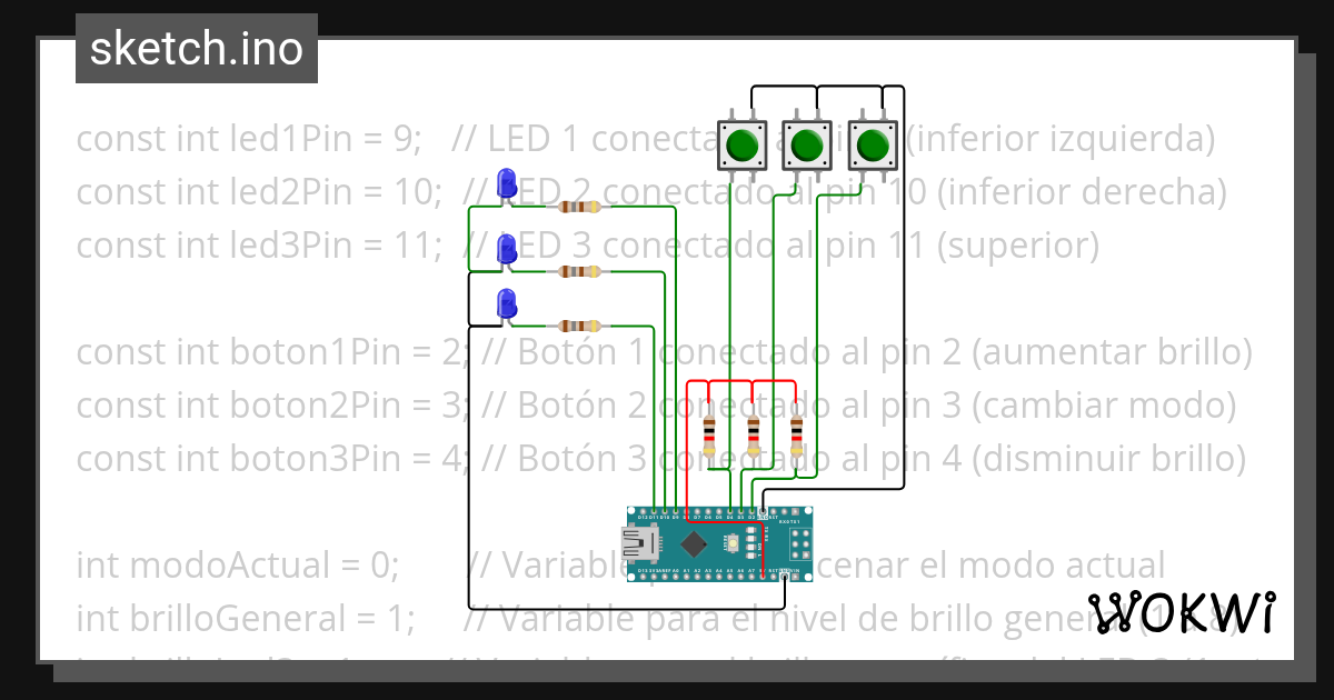 LEDS MICROSCOPIO 3 leds ordenado - Wokwi ESP32, STM32, Arduino Simulator