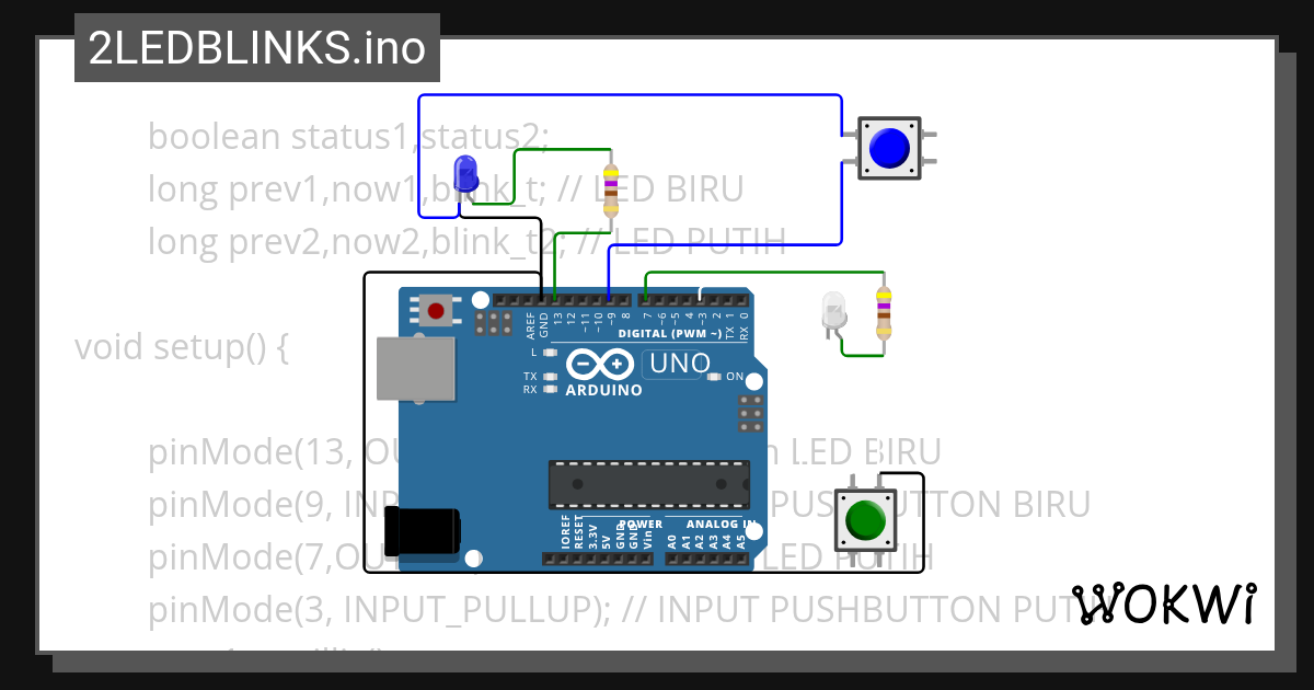 2LEDBLINKS - Wokwi ESP32, STM32, Arduino Simulator