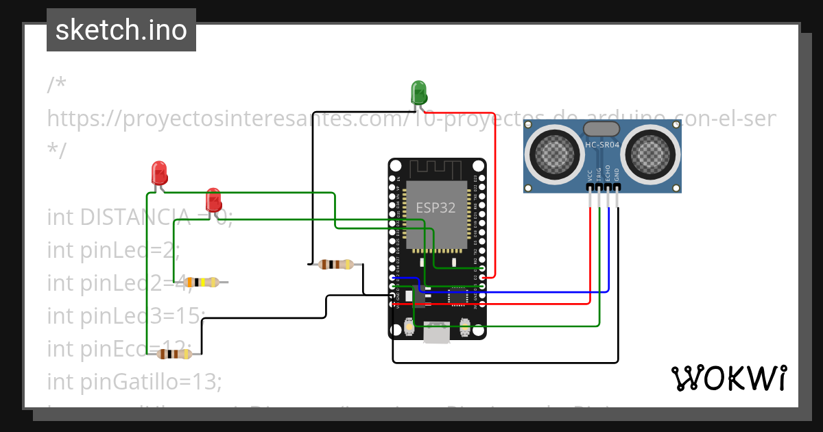 sensor ultrasonico niveles - Wokwi ESP32, STM32, Arduino Simulator