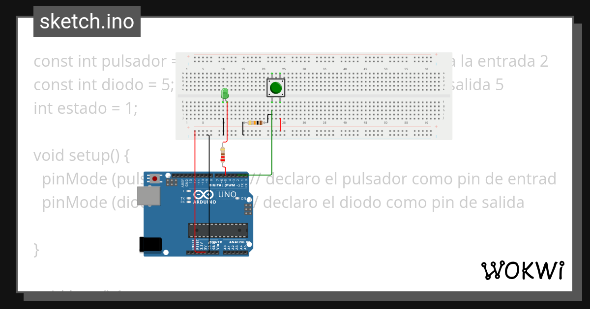 Pulsador y led intermitente - Wokwi ESP32, STM32, Arduino Simulator