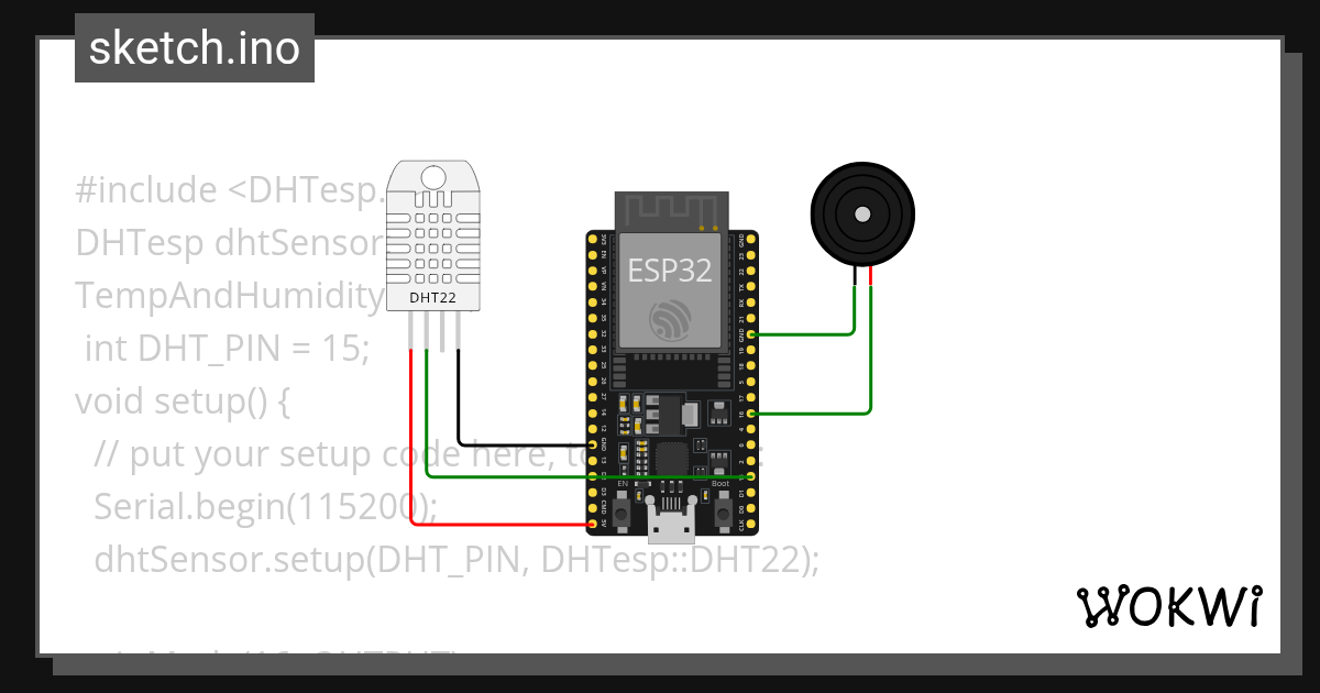 buzzer and dht22 - Wokwi ESP32, STM32, Arduino Simulator
