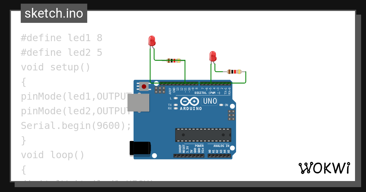 Program To Turn On Two Led Alternatively Wokwi Esp32 Stm32 Arduino Simulator