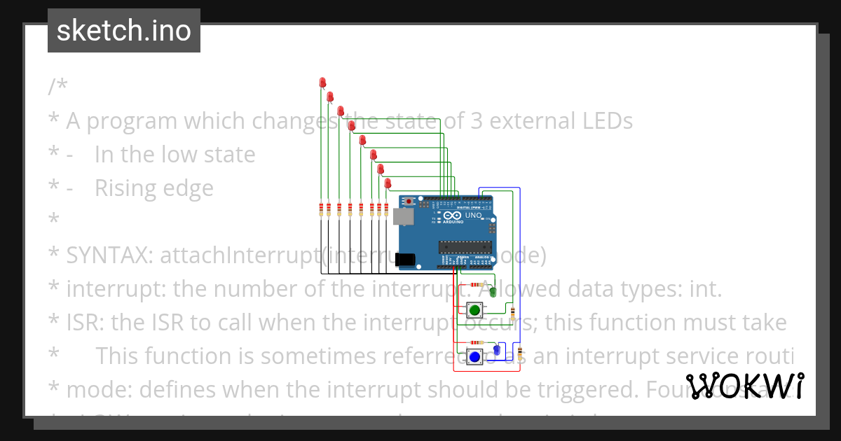 Interrupt - INT1 (change state, falling edge) - Wokwi ESP32, STM32, Arduino Simulator