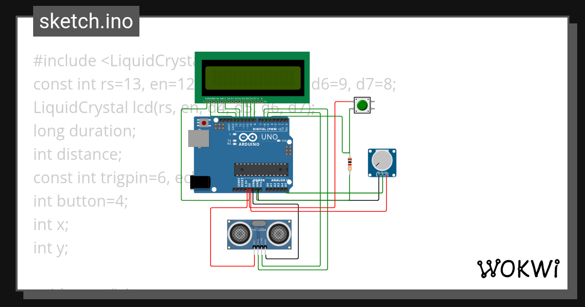 ultrasonic, button , potentiometer with lcd - Wokwi ESP32, STM32, Arduino Simulator