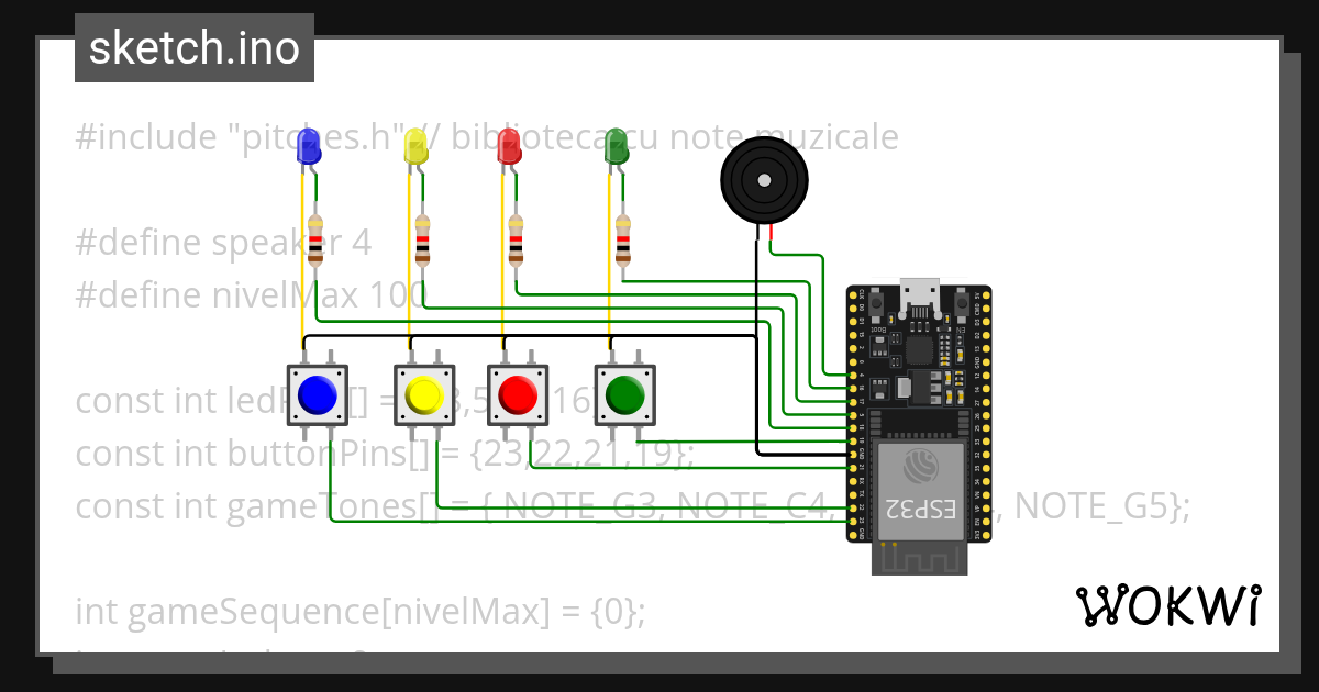 Simon Says - Echipa 923 - Wokwi ESP32, STM32, Arduino Simulator