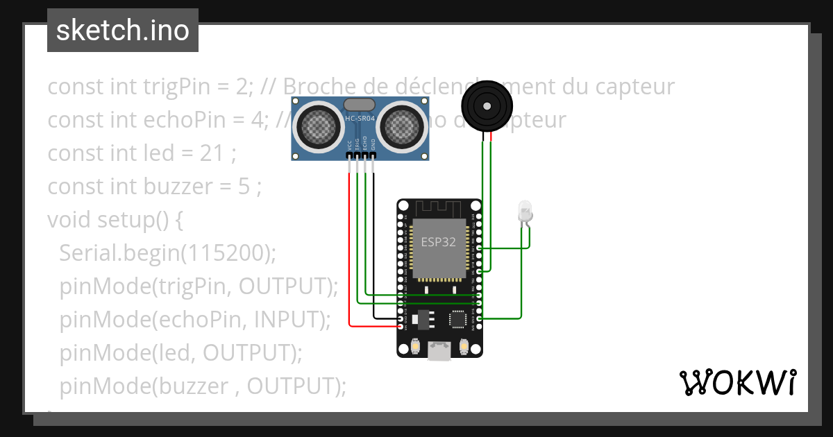 Sensor Distance + Buzzer + Led Copy - Wokwi ESP32, STM32, Arduino Simulator