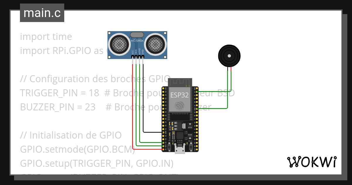 Projet Système Blind Spot Detection (BSD) avec Buzzer - Wokwi ESP32, STM32, Arduino Simulator