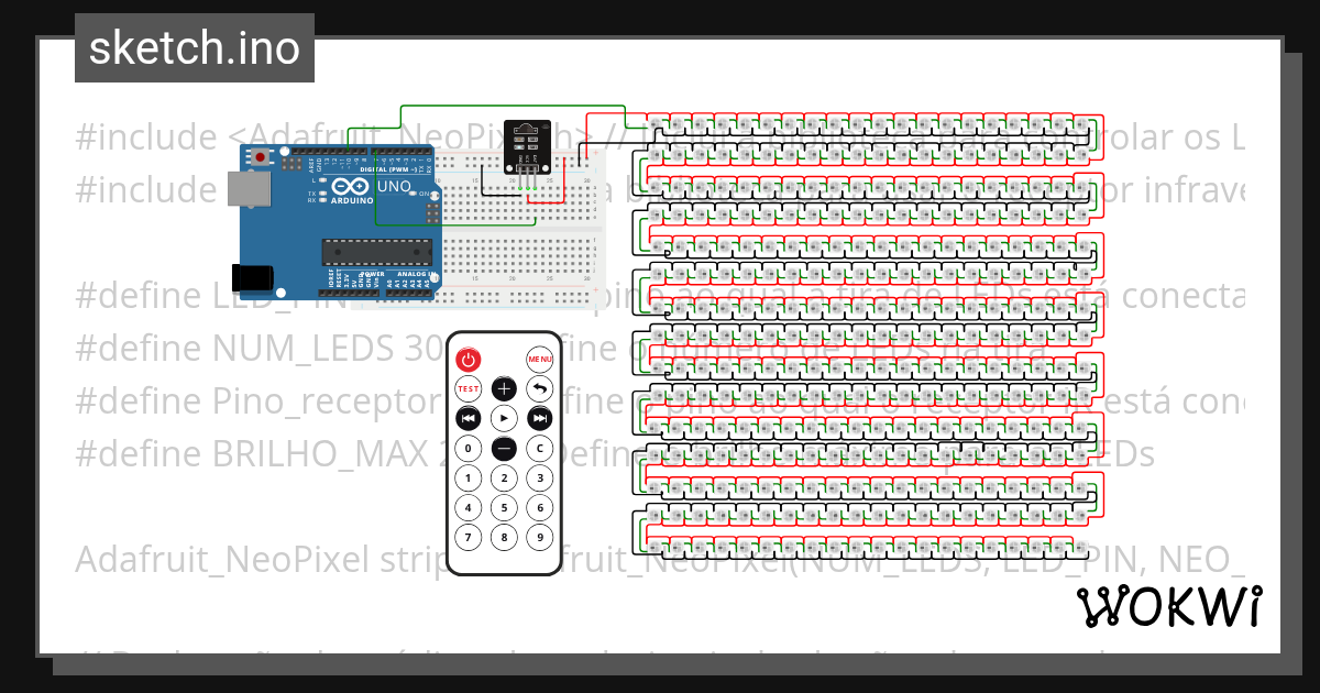 Fita de LEDs (300 LEDs) com controle IR - Wokwi ESP32, STM32, Arduino Simulator