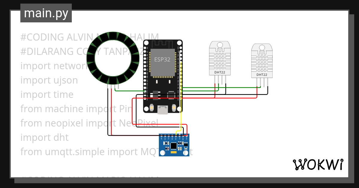 subscibe suhu humidity publish menyalakan matikan lampu led - Wokwi ESP32, STM32, Arduino Simulator