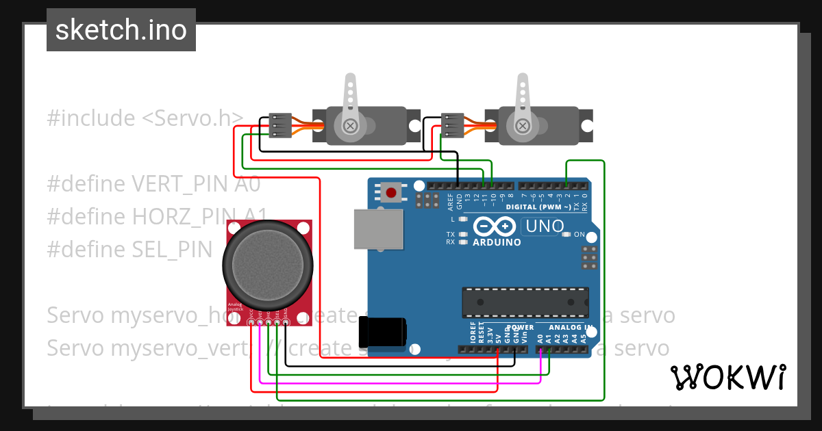 Joystick + 2 Servi - Wokwi ESP32, STM32, Arduino Simulator