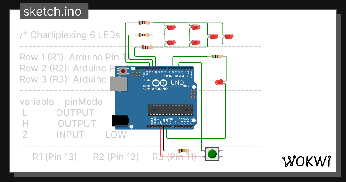 Charlieplexing sample - Wokwi ESP32, STM32, Arduino Simulator