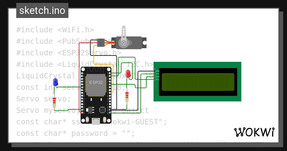 Projet9 Iot Esp32 Servo Lcd2leds Clinottement Wokwi Esp32 Stm32 Arduino Simulator 2563
