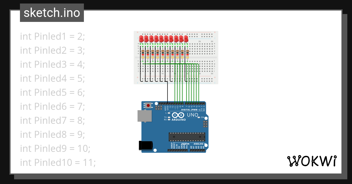 10 LEDS - Wokwi ESP32, STM32, Arduino Simulator