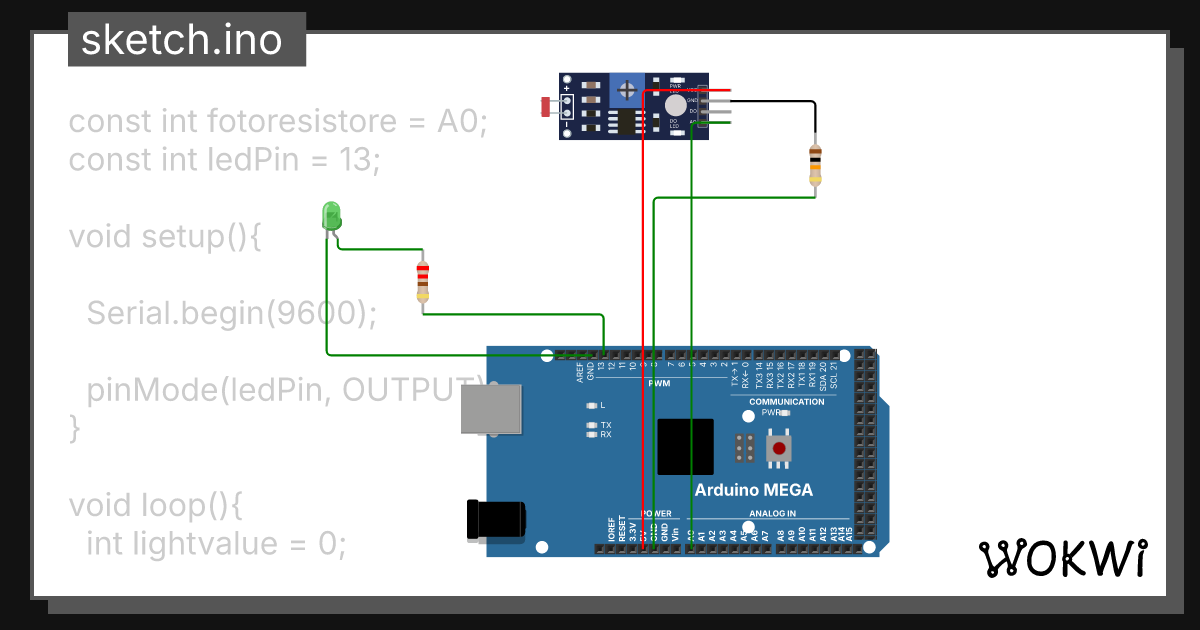 Fotoresistenza e led - Wokwi ESP32, STM32, Arduino Simulator