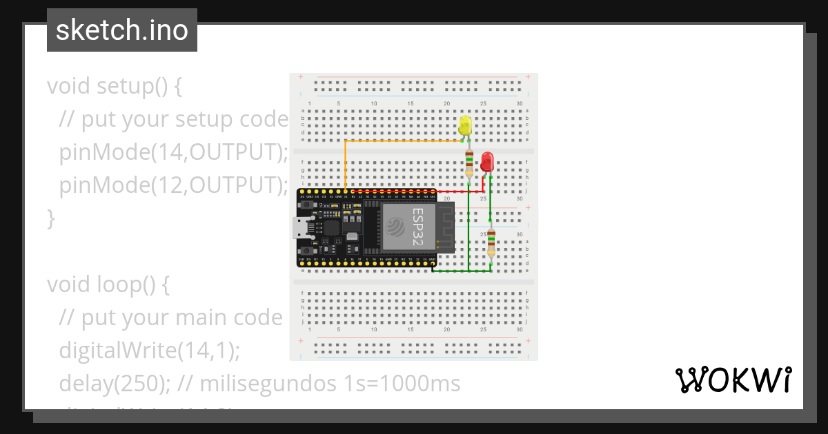 Encender_2leds - Wokwi ESP32, STM32, Arduino Simulator Encender_2leds - Wokwi ESP32, STM32, Arduino Simulator