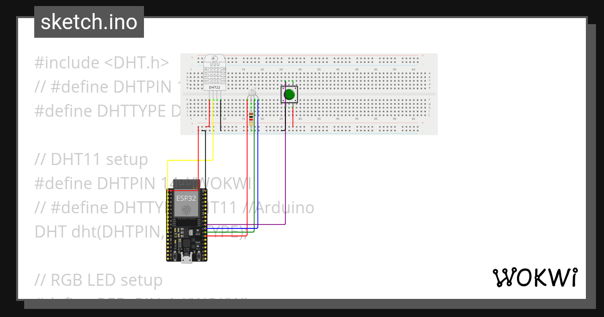 DHT22_BUTTON_RGB - Wokwi ESP32, STM32, Arduino Simulator