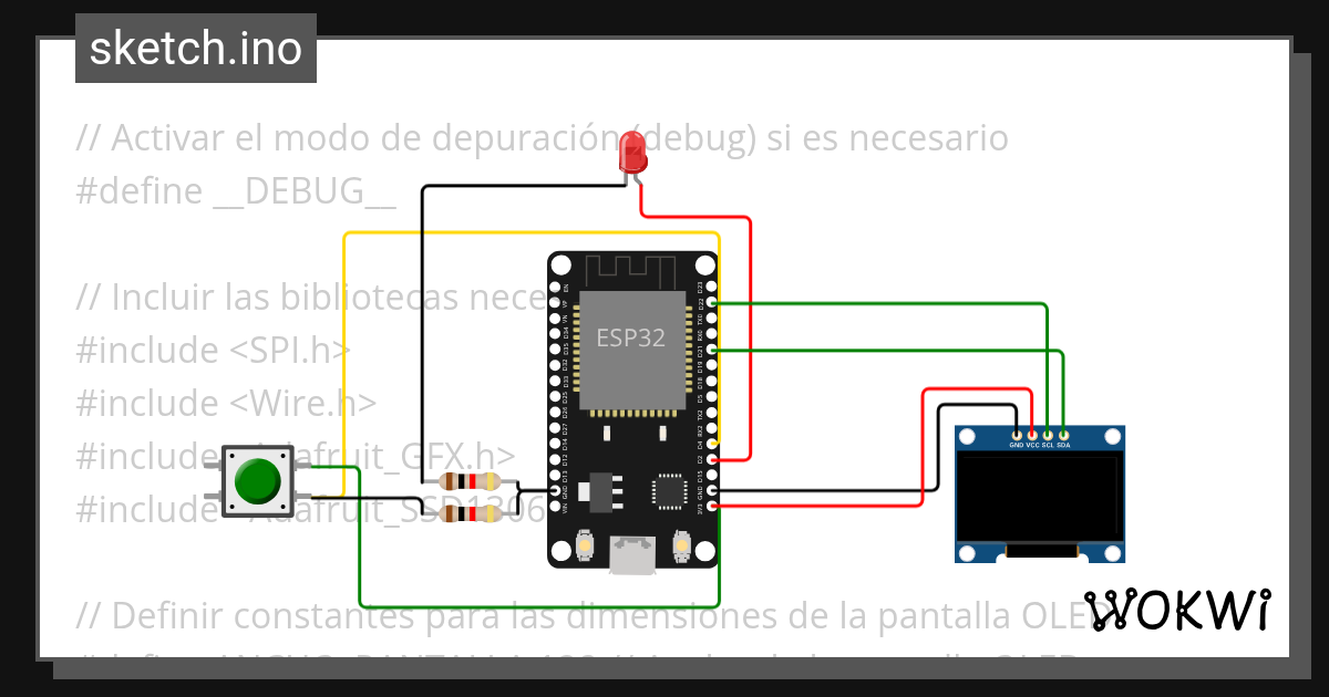 ESP32 y OLED SDD1306 practica - Wokwi ESP32, STM32, Arduino Simulator